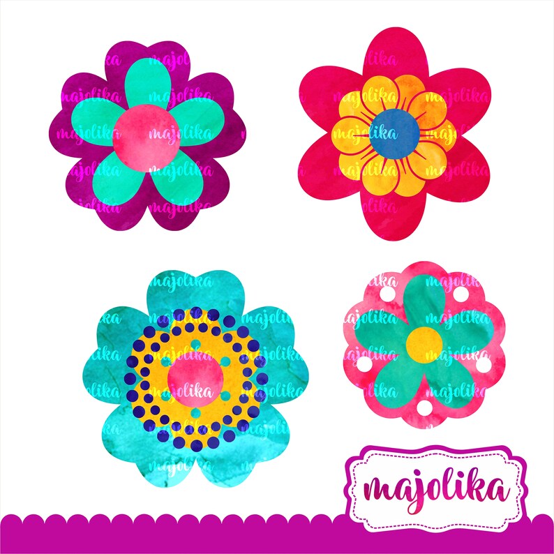 Cute Watercolor Flowers Digital Clipart Set - Clipart Set of Watercolor ...