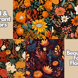 Vibrant Fall Floral Digital Paper Seamless Pattern Autumn - Etsy