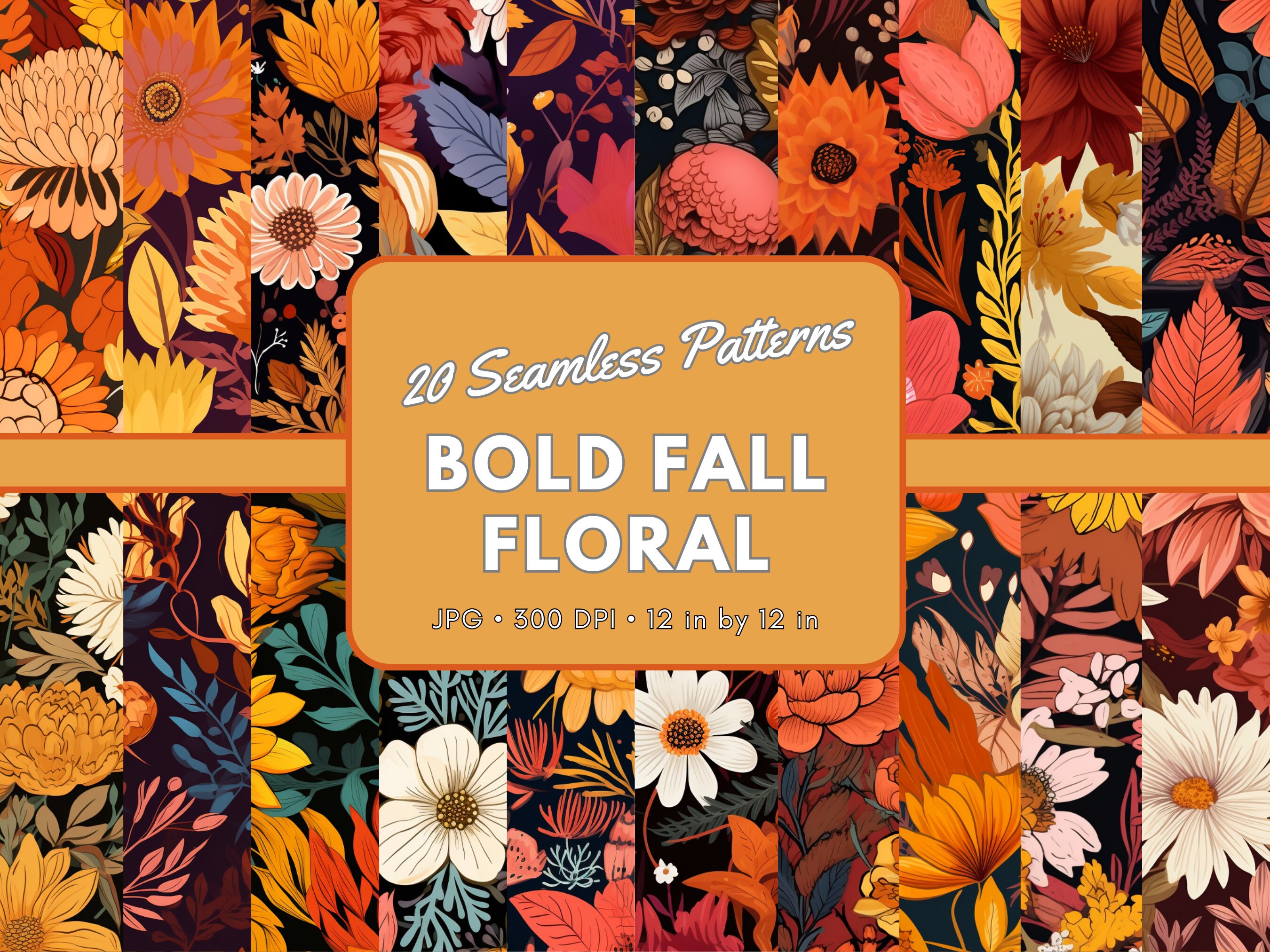 Vibrant Fall Floral, Digital Paper, Seamless Pattern, Autumn Prints ...