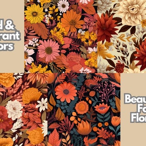 Vibrant Fall Floral Digital Paper Seamless Pattern Autumn - Etsy