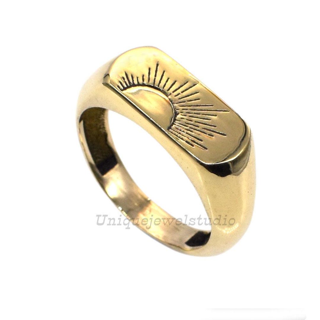 Handmade Brass Sun Signet Ring: Engraved Hammered Jewelry - Etsy