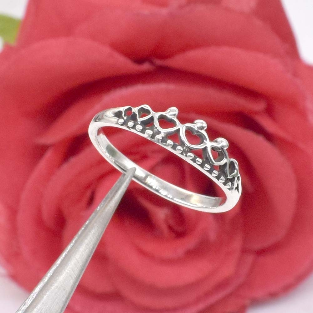 Princess Crown Ring Queen Tiara Crown 925 Sterling Silver Ring, Heart ...