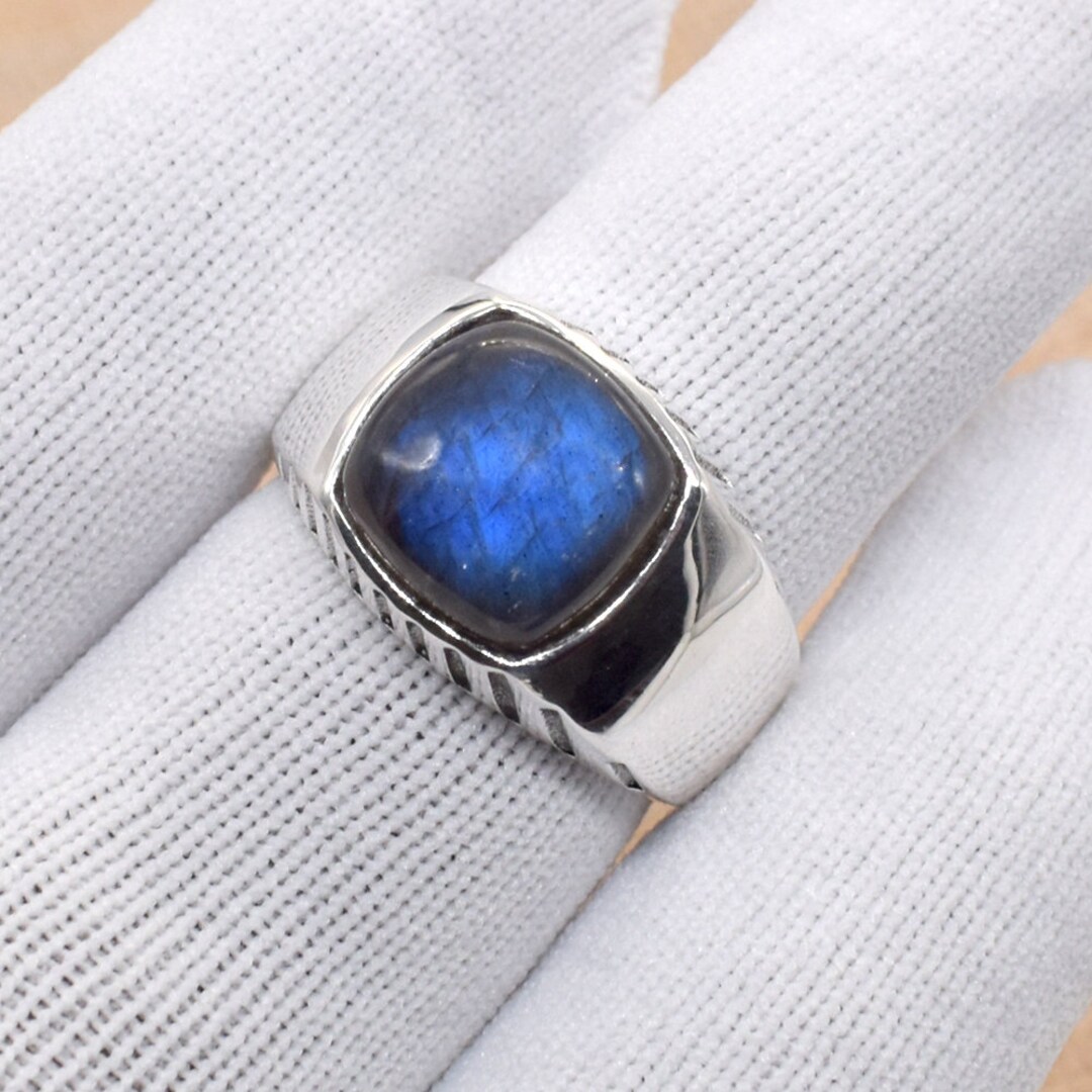 Labradorite Gemstone Signet Ring: 925 Sterling Silver, Customizable - Etsy