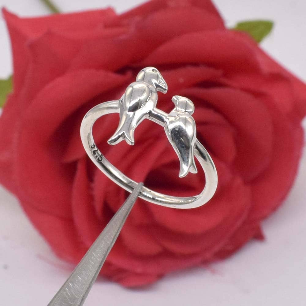 Kissing Love Birds Ring in 925 Sterling Silver for Couples, Bird Ring ...