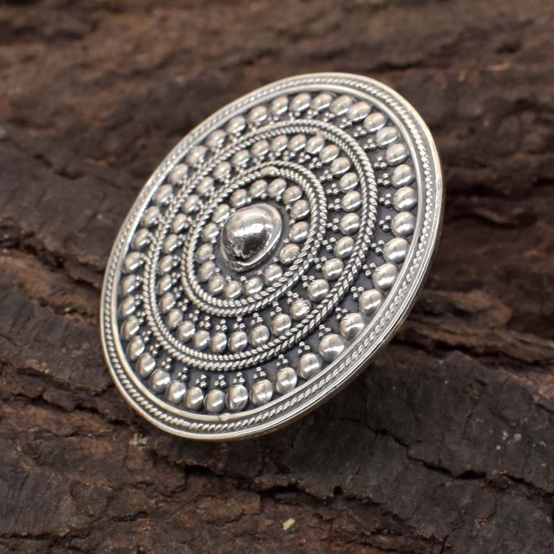 Mandala Disc Ring, Round Chunky Silver Ring, Oxidized 925 Sterling ...