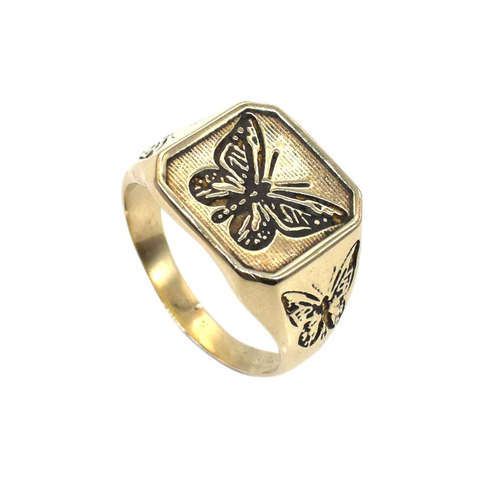 Butterfly Signet Brass Ring: Engraved Insect Jewelry - Etsy