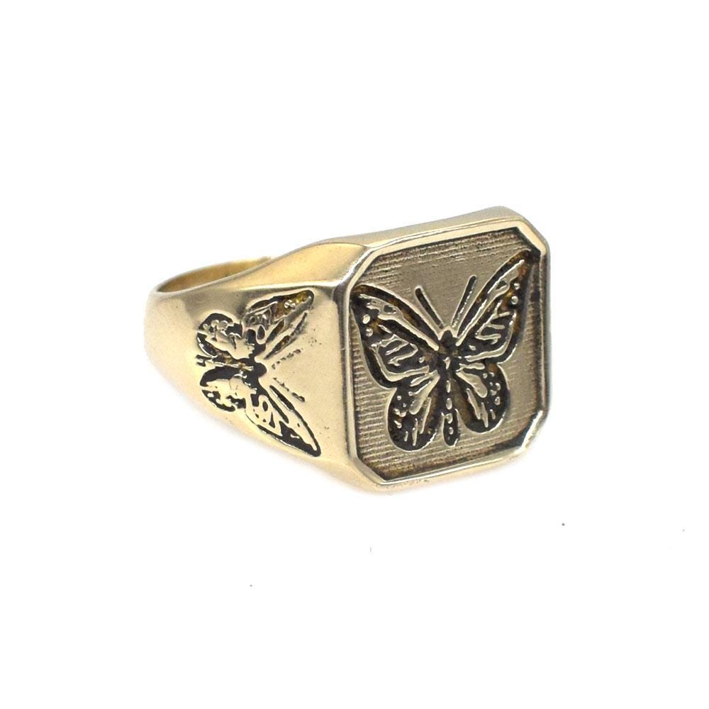 Butterfly Signet Brass Ring: Engraved Insect Jewelry - Etsy