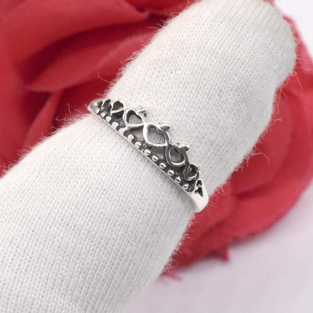 Princess Crown Ring Queen Tiara Crown 925 Sterling Silver Ring, Heart ...
