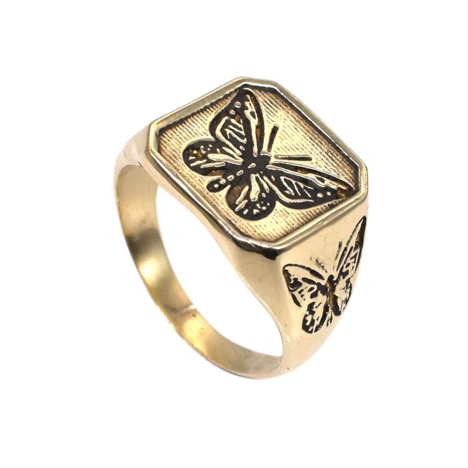 Butterfly Signet Brass Ring: Engraved Insect Jewelry - Etsy