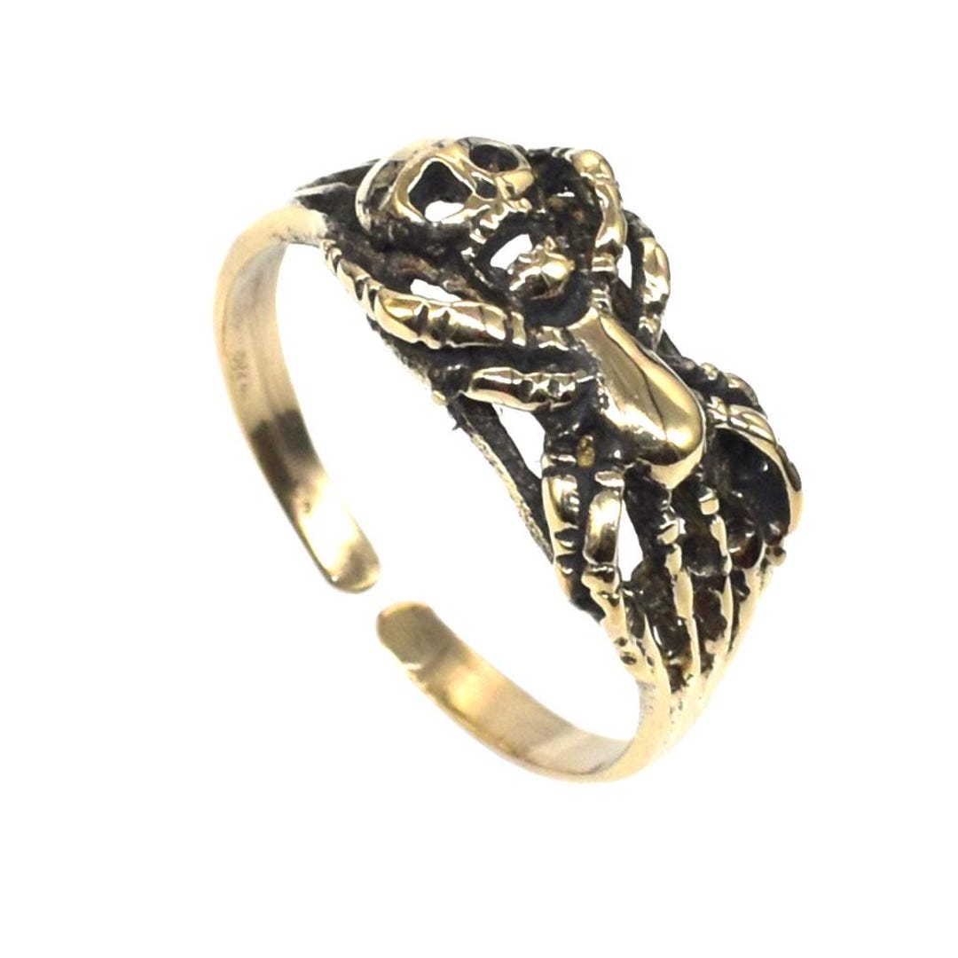 Biker Skull Spider Brass Ring, Human Skull and Spider Brass Ring ...