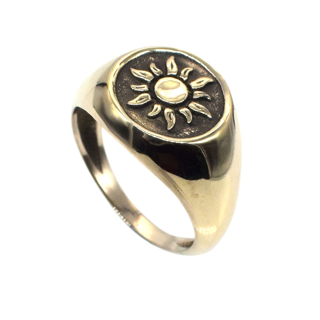 Shining Sun Embossed Ring Gold Sun Round Signet Ring Brass Ring ...