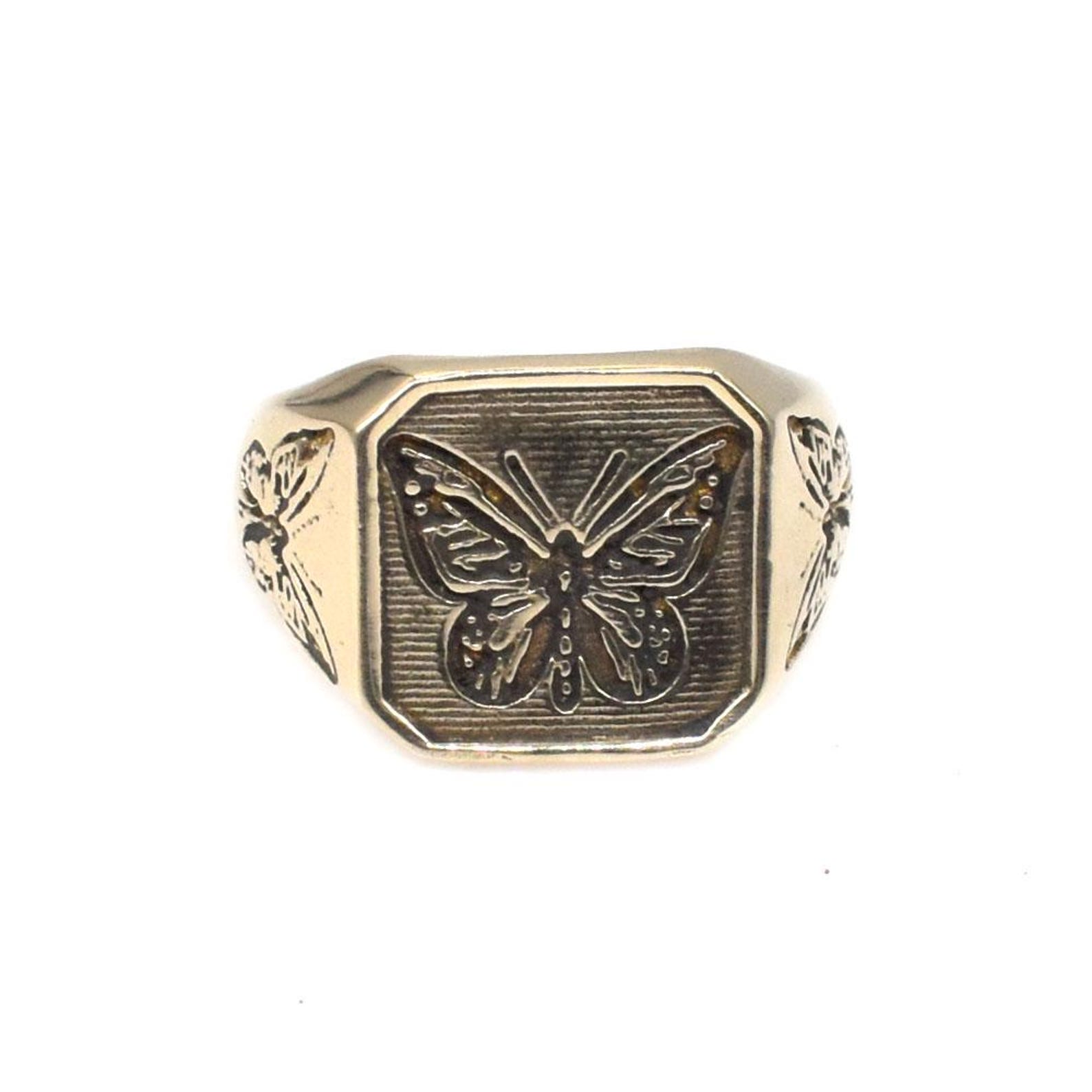 Butterfly Signet Brass Ring: Engraved Insect Jewelry - Etsy