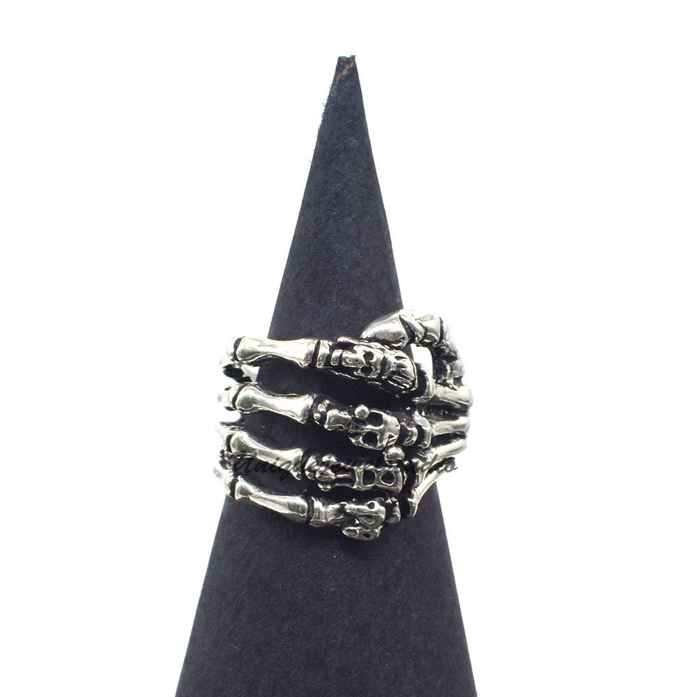 Sterling Silver Plated Skeleton Hand Ring, Punk Jewelry - Etsy
