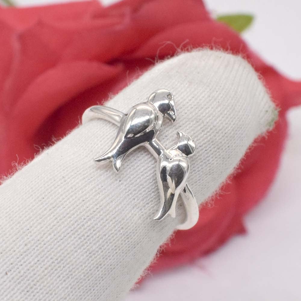 Kissing Love Birds Ring in 925 Sterling Silver for Couples, Bird Ring ...