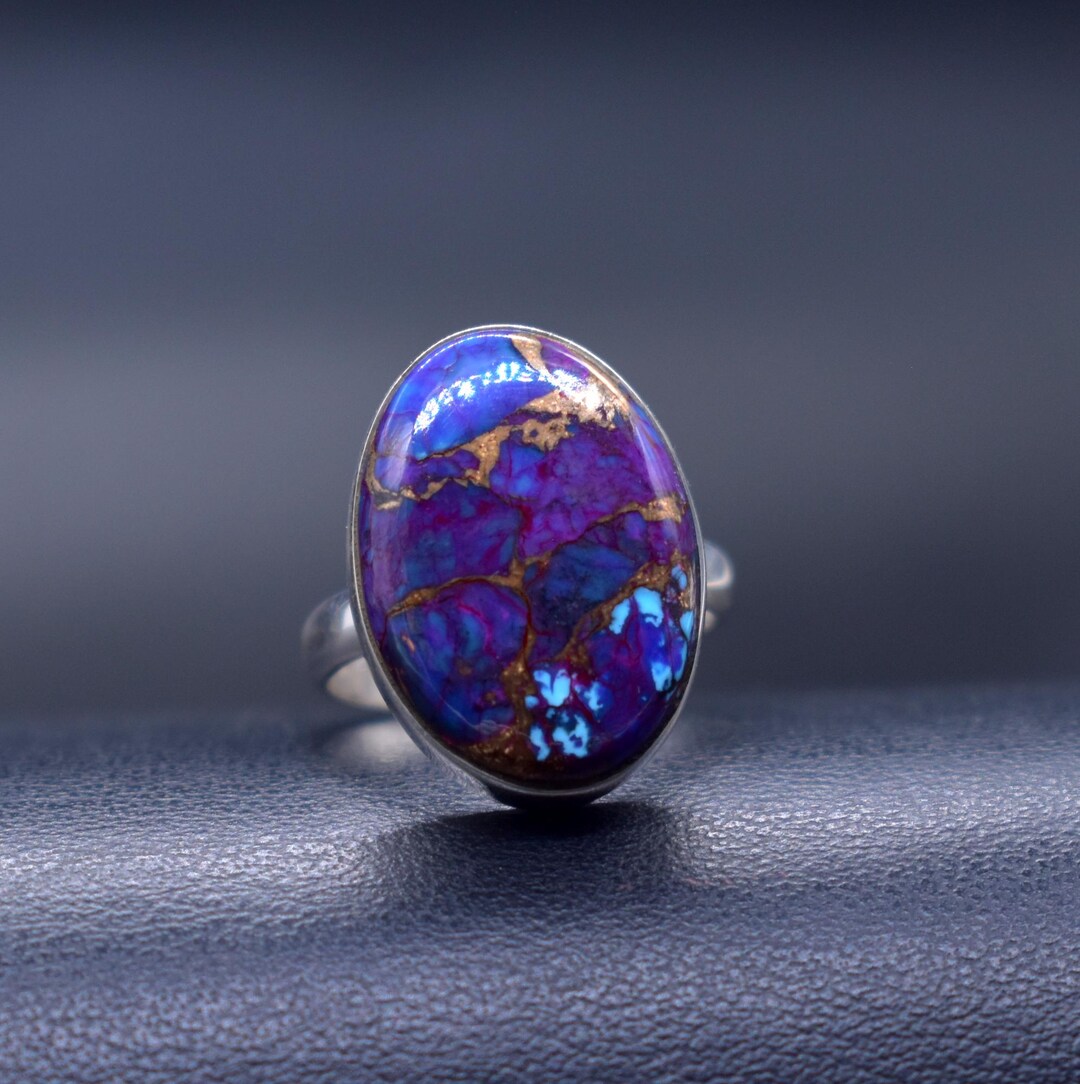 Kingsman Purple Dahlia Turquoise Ring, Adjustable Sterling Silver Ring ...