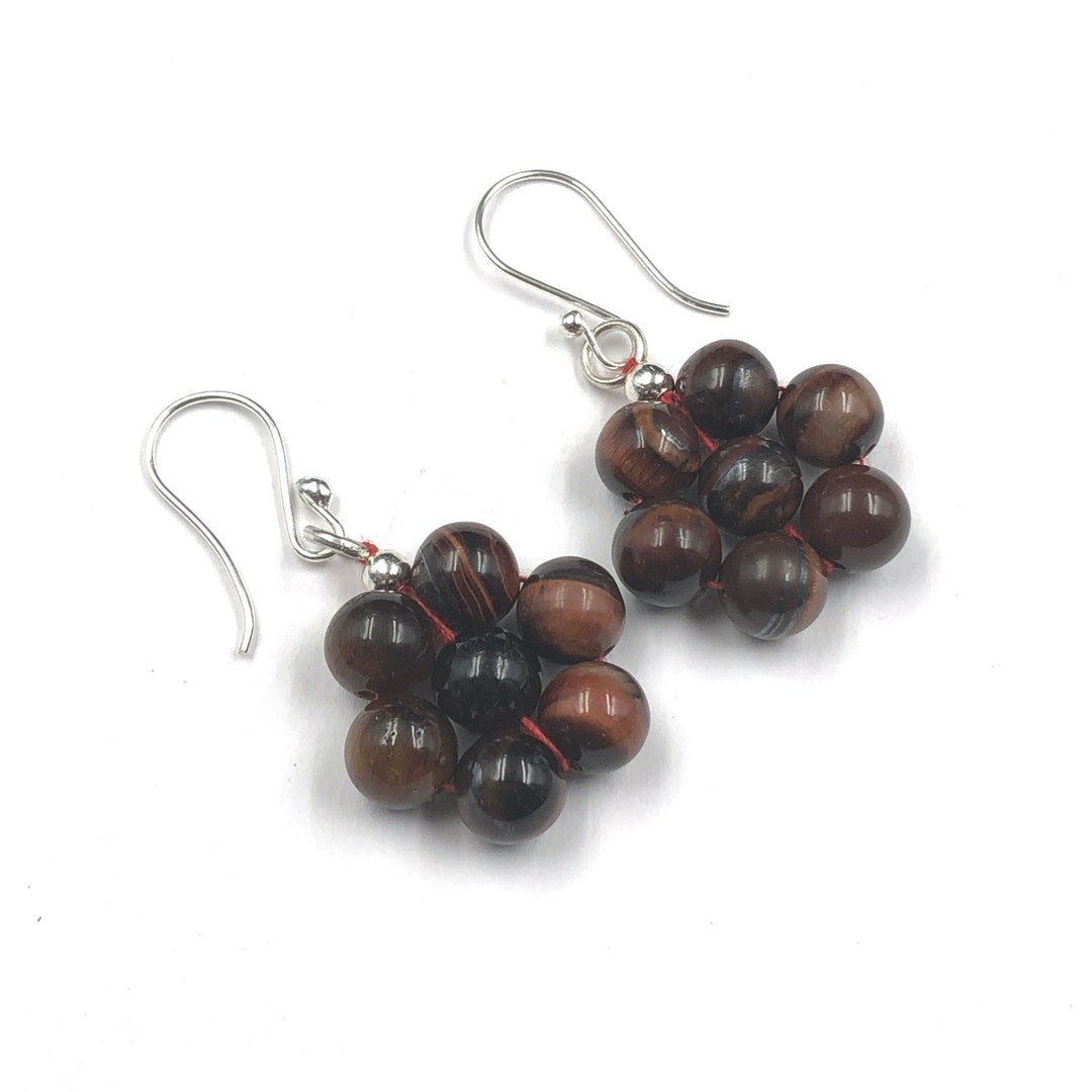 Sterling Silver Red Star Tiger Eye Beaded Dangle Earrings - Etsy