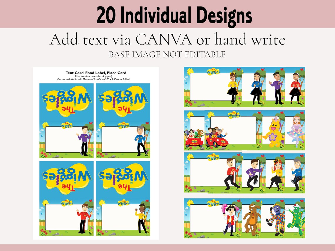 Editable Wiggles Birthday Tents Name Cards - Etsy