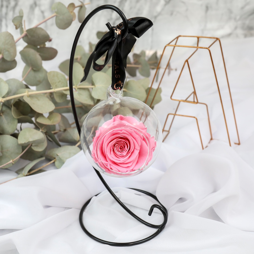 Pink Forever Rose in Display Glass Bauble With Stand | Real Infinity ...