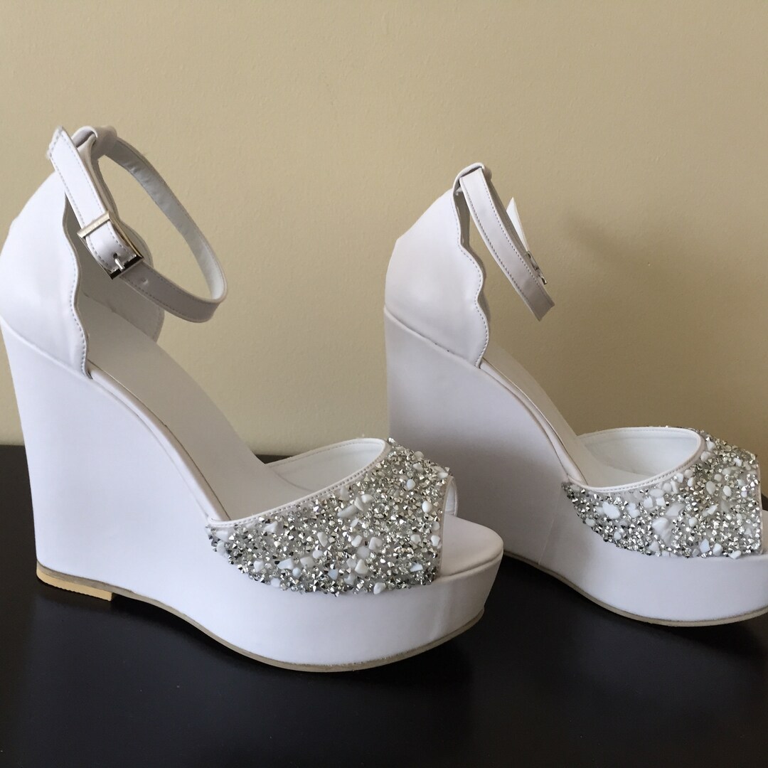Stone Embellished Wedge , Wedge for Brides , Wedding Shoes , Ivory ...
