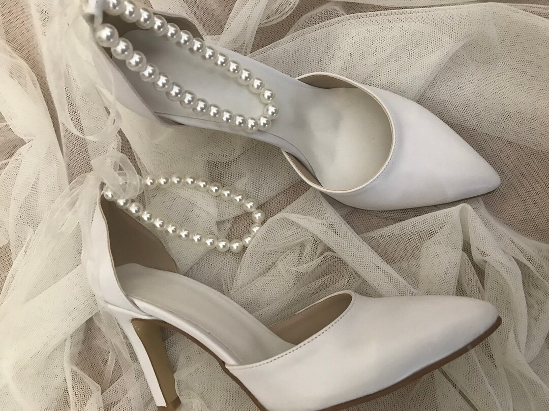 Pearl Strap Wedding Shoes , Thin Heel Bridal Shoes , Ankle Strap ...