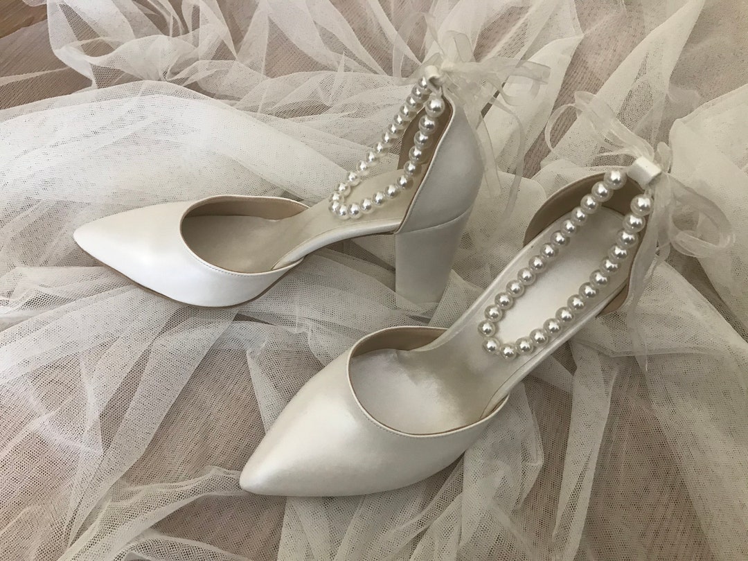Pearl Strap , Block Heel , Wedding Shoes , Ivory , White - Etsy