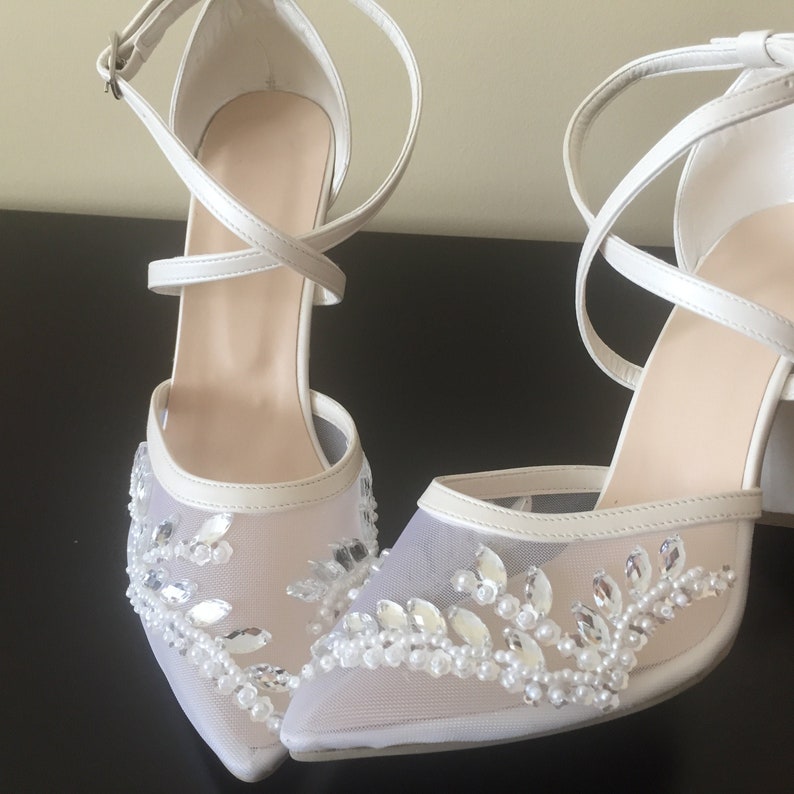 Stone-pearl Embellished Tulle Wedding Shoes Bridal Shoes - Etsy