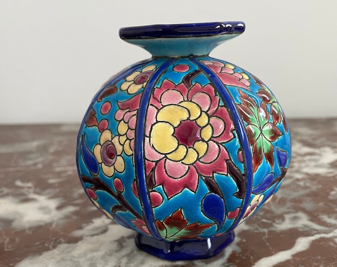 Antique, Ball Vase, EMAUX DE LONGWY, Art Deco, Octagonal, Earthenware ...
