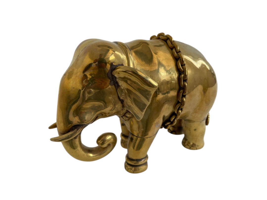 Statue, Gilded Metal Elephant, Gold Gilded Figurine, Animal Subject ...