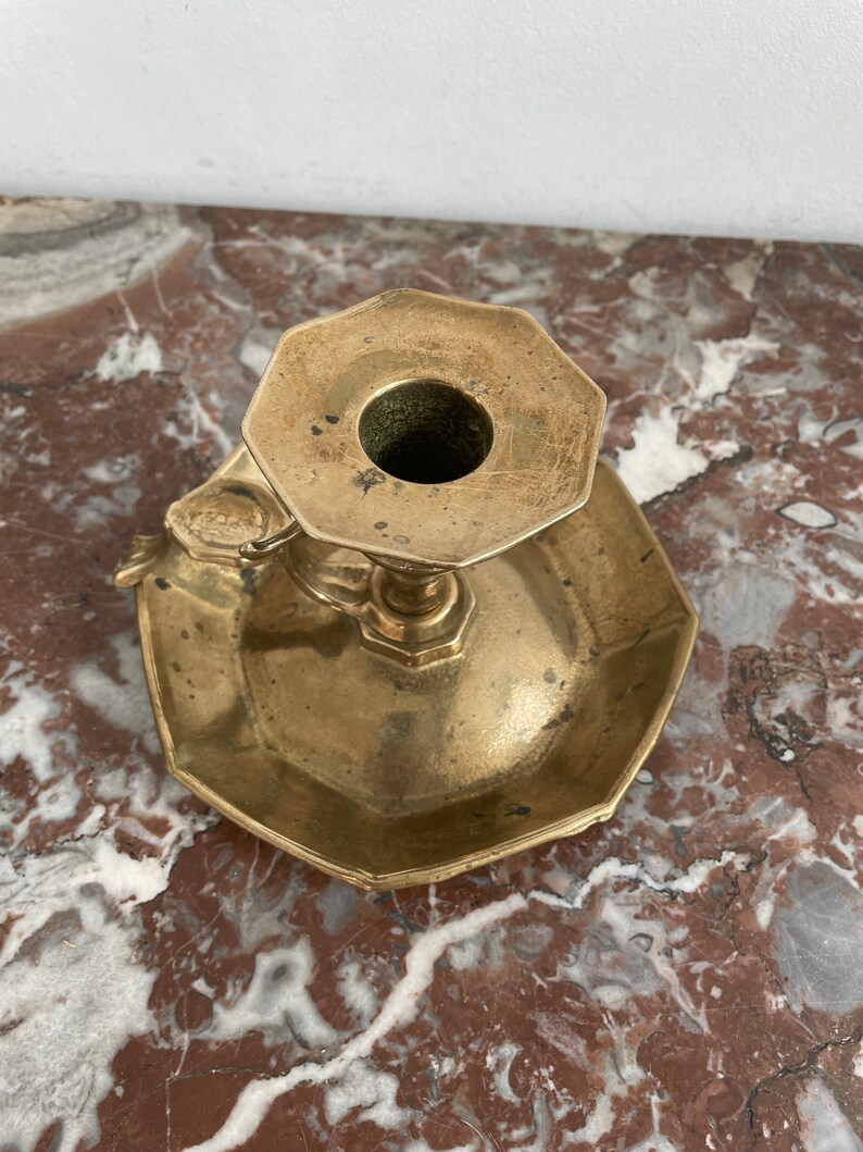 Antique Brass Candlestick With Bobèche and Socket – Octagonal Shape ...