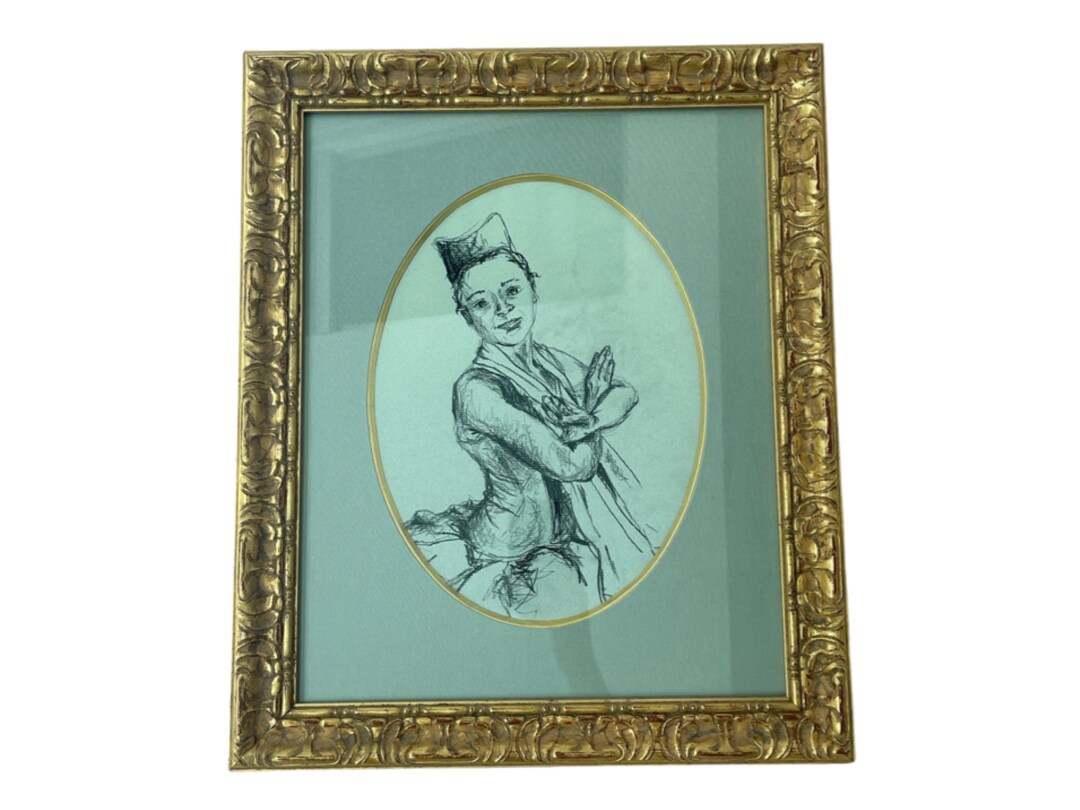Elegant Drawing, 3-quarter Length Portrait, Woman, Large, Gilded Wood ...