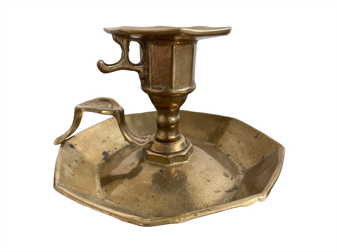 Antique Brass Candlestick With Bobèche and Socket – Octagonal Shape ...