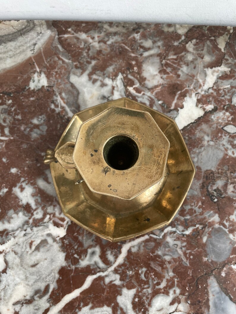Antique Brass Candlestick With Bobèche and Socket – Octagonal Shape ...