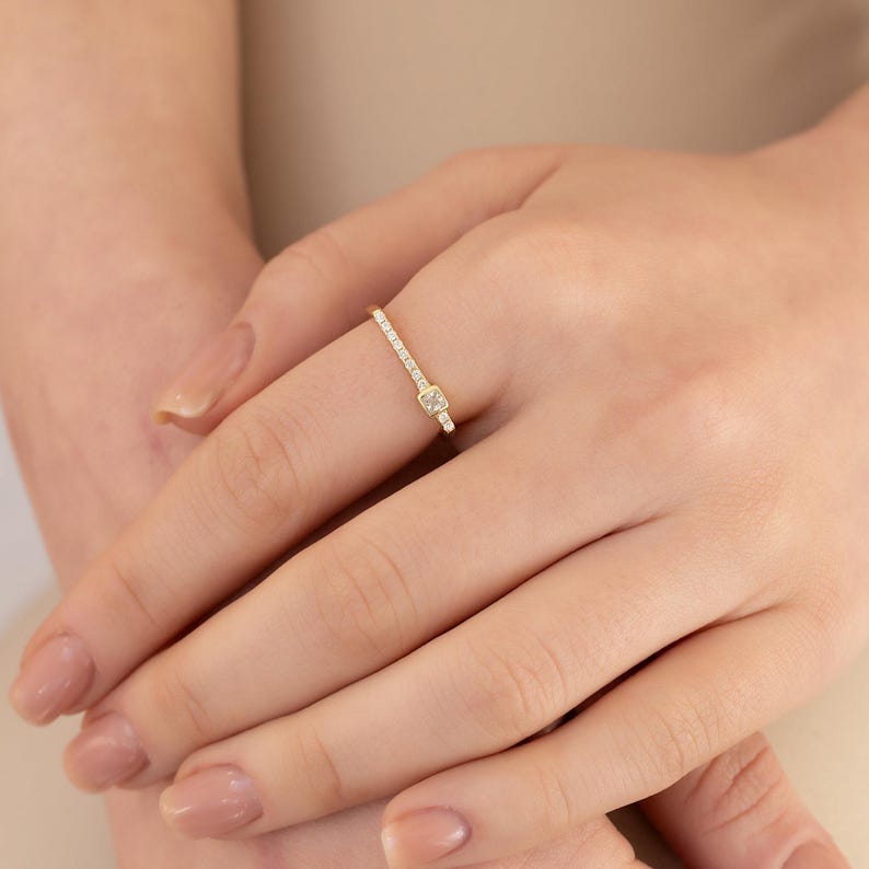 925 Sterling Silver Square Ring: Gold Cubic Zirconia Stackable Ring - Etsy