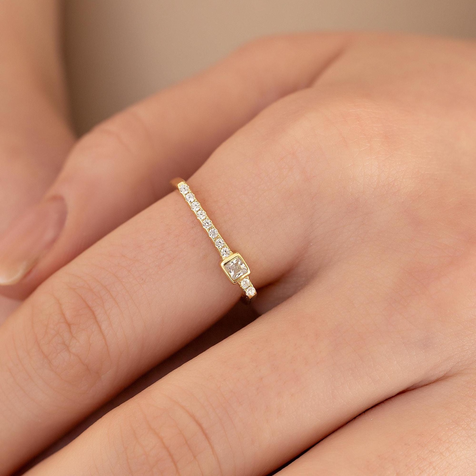 Stackable Square Ring With 925 Sterling Silver Cubic Zircon Detail ...