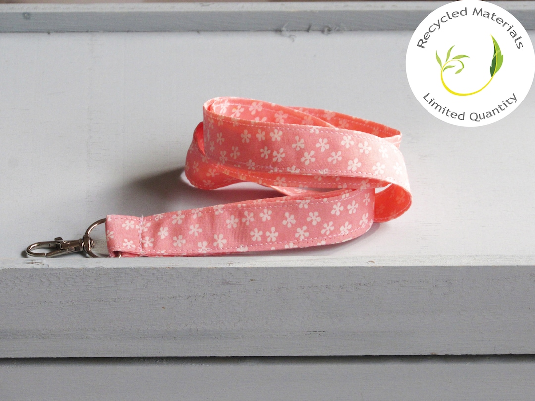 Recycled Silk Lanyards/pink Floral Print 100% Cotton Fabric Lanyard UK ...