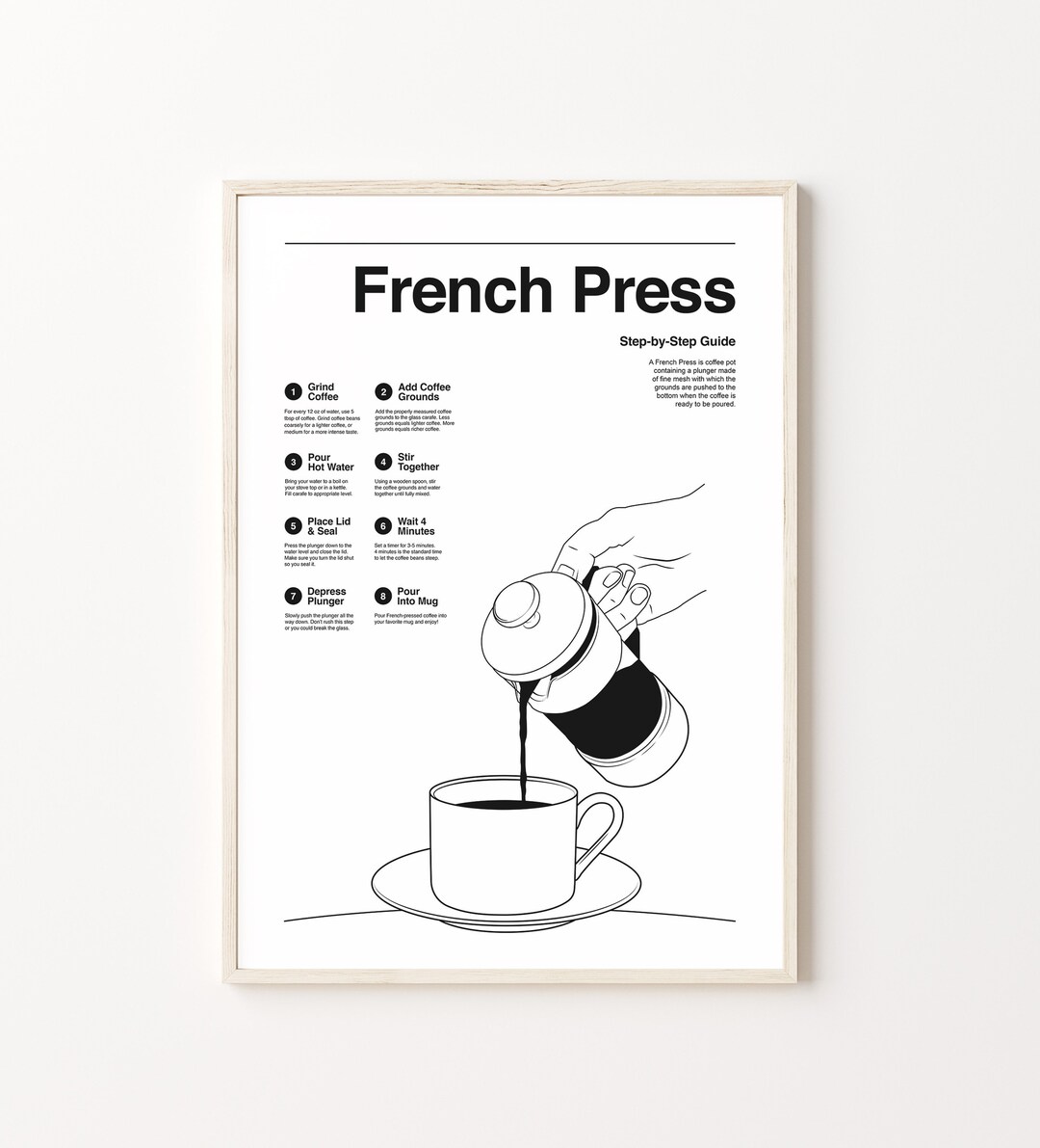 French Press Line Art Print Coffee Wall Art Digital Download Kitchen ...
