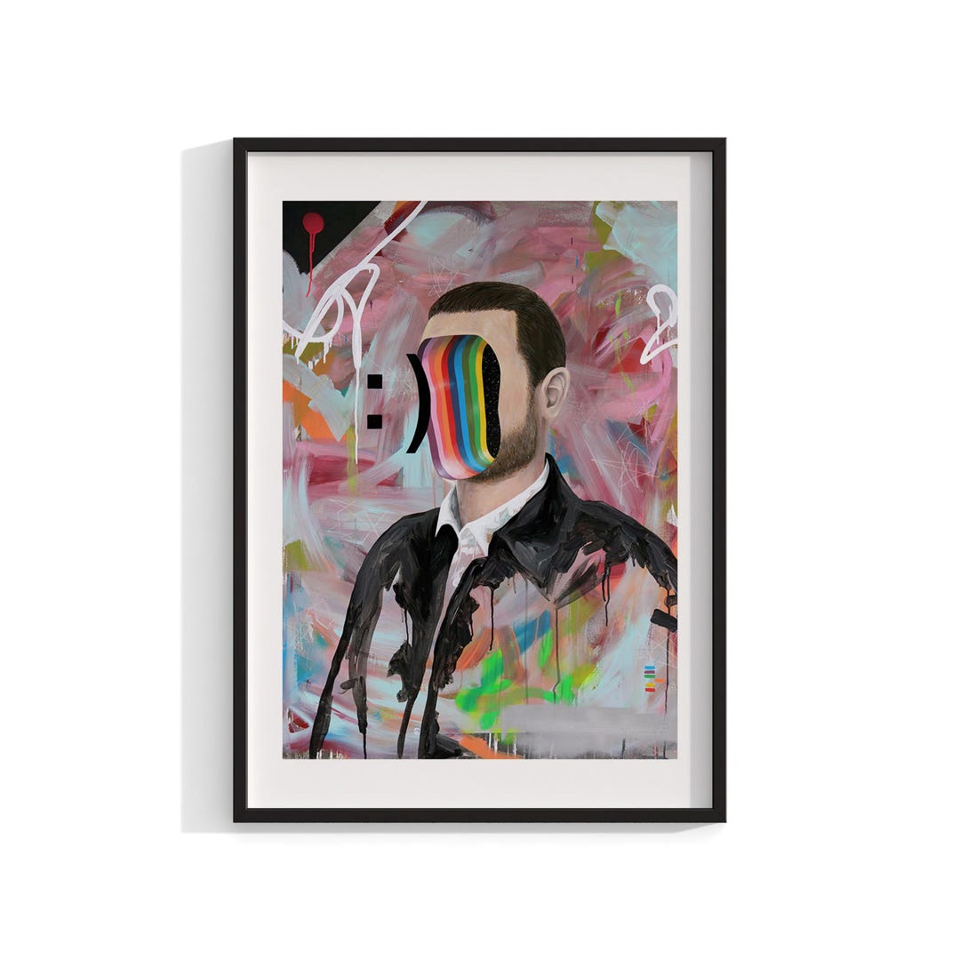 Smiley Face Art, Framed Wall Art, Abstract Portrait, Modern Art Print ...