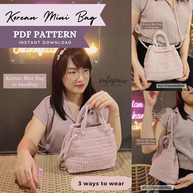 Korean Mini Bag CROCHET PATTERN | 3 Ways Sling Bag, Hand Bag, Tote Bag ...