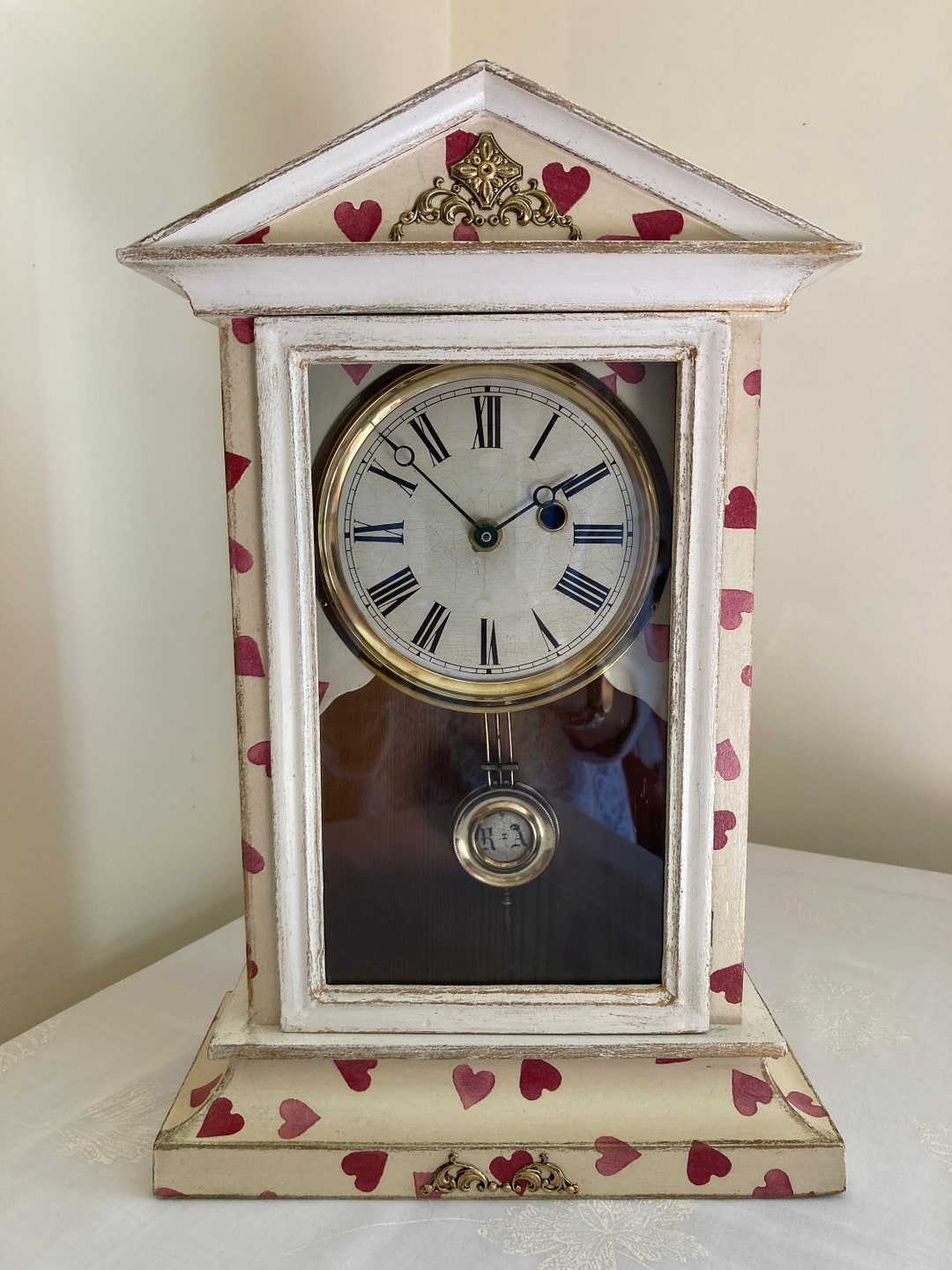 Clock Mantle Antique Emma Bridgewater Pendulum Hearts Shabby Chic ...