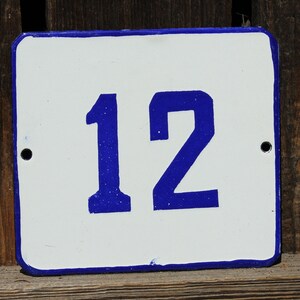 Number 12 Door Sign, Enameled Sign, Vintage Metal Signs, Blue Number on ...