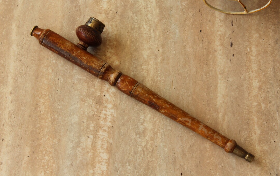 Old Wooden Pipe, Vintage Wooden Pipe, Wood and Brass , Vintage Tobacco ...