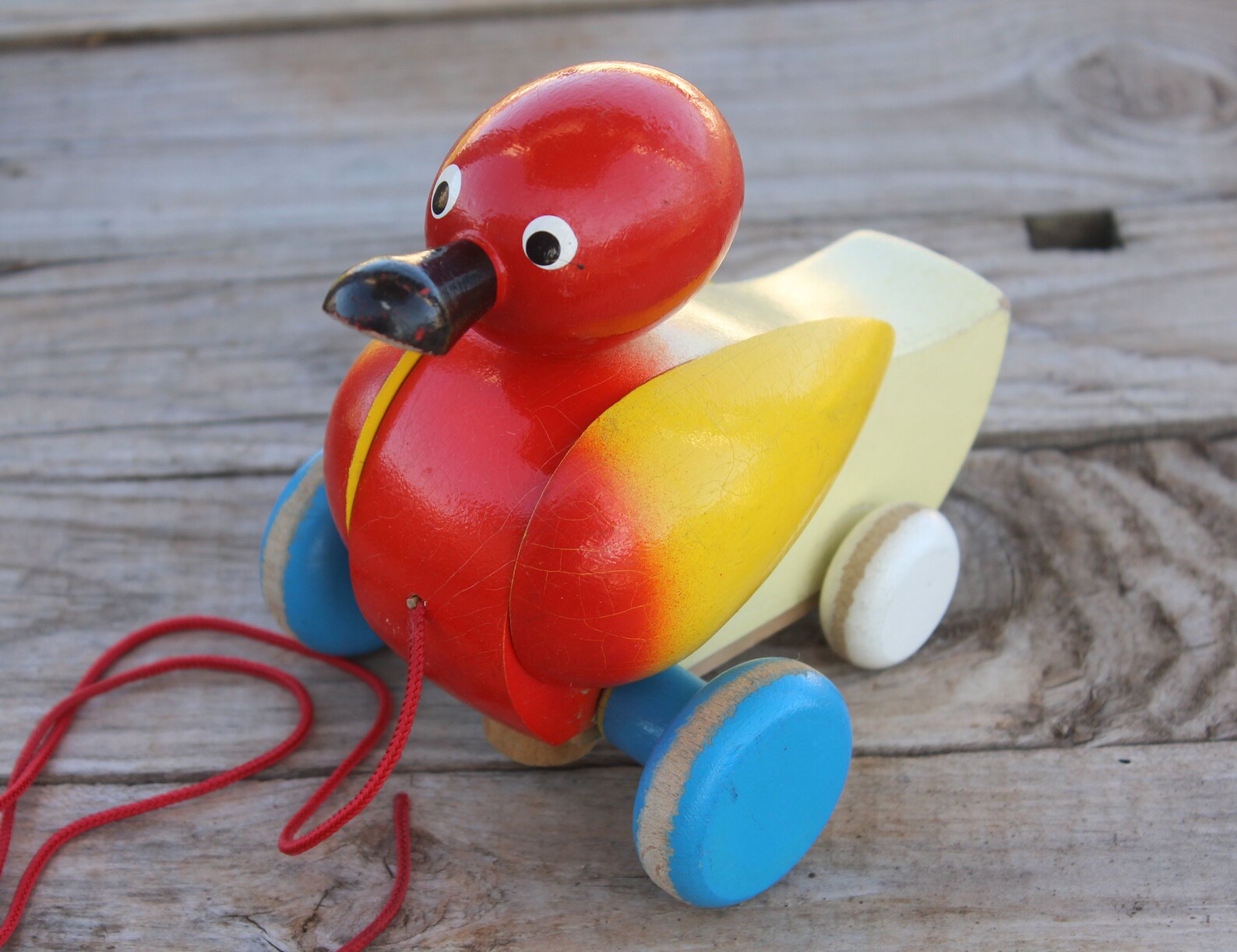 Wooden Duck Toy Vintage Wooden Toy Duck on Wheels Vintage - Etsy