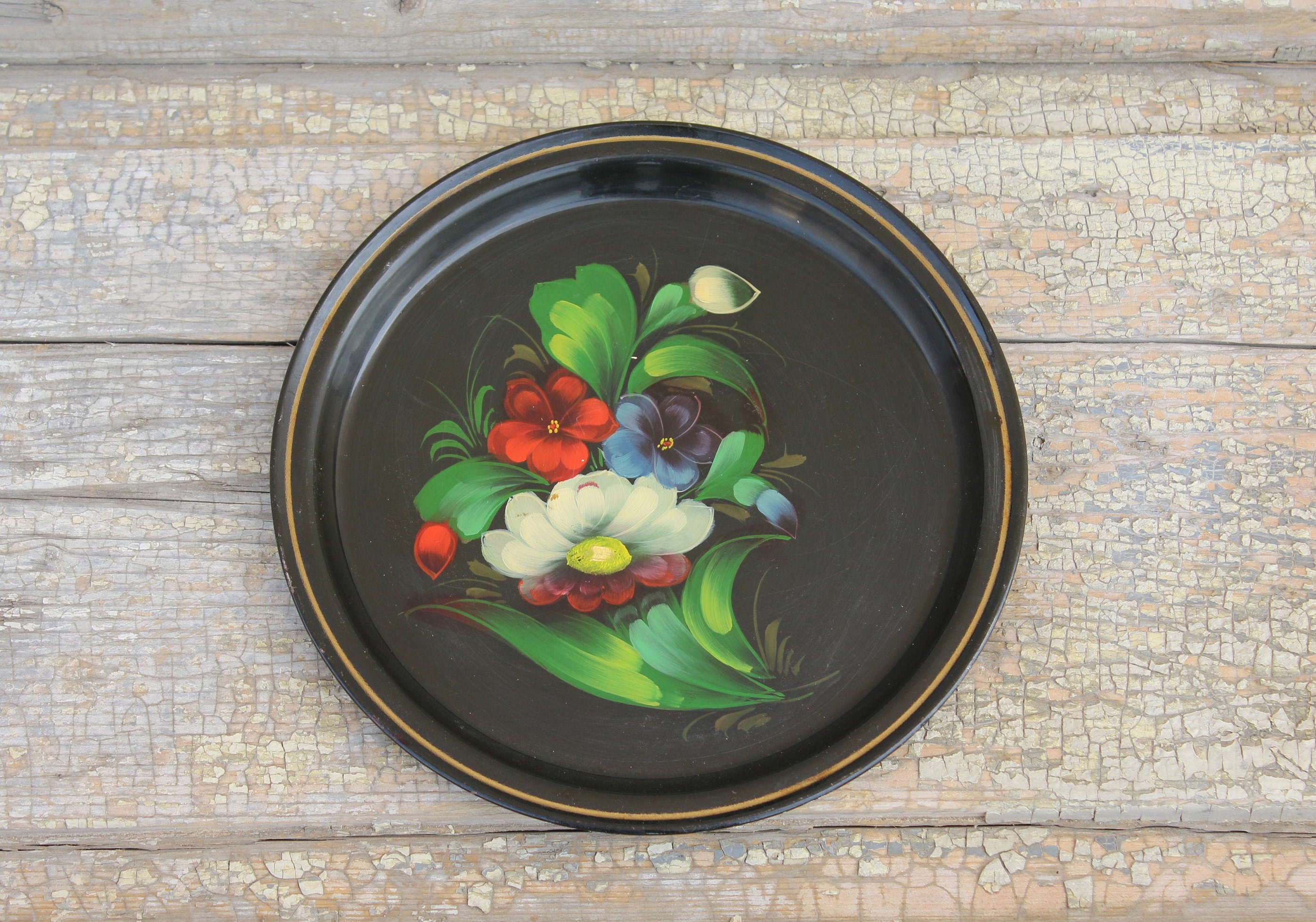 Enameled Tray Round Metal Tray Enameled Metal Tray Made in - Etsy