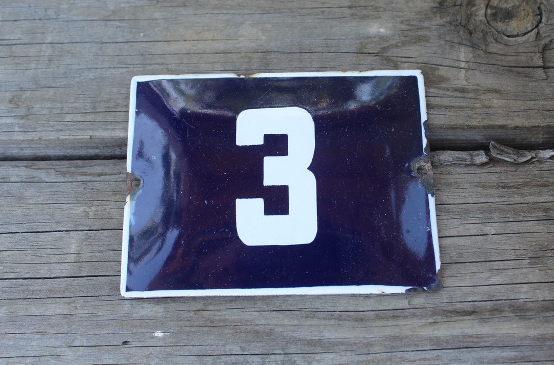 Vintage Metal Sign, Door Plate Number 3, Enamelled Plate, Vintage ...