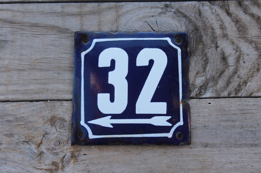 Enamelled Sign Number 32, Vintage Metal Sign, Enamelled Plate 32 ...