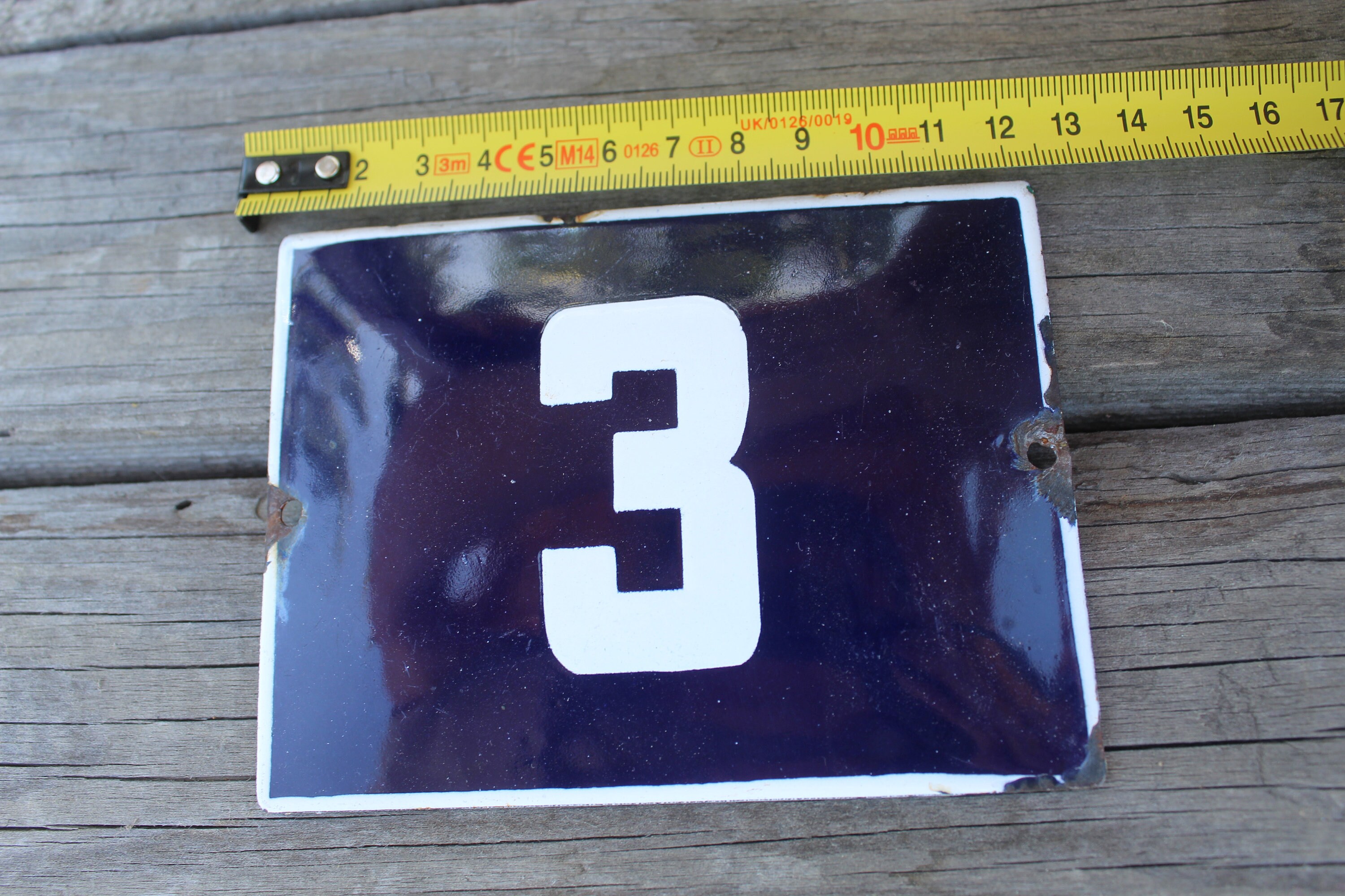 Vintage Metal Sign, Door Plate Number 3, Enamelled Plate, Vintage ...