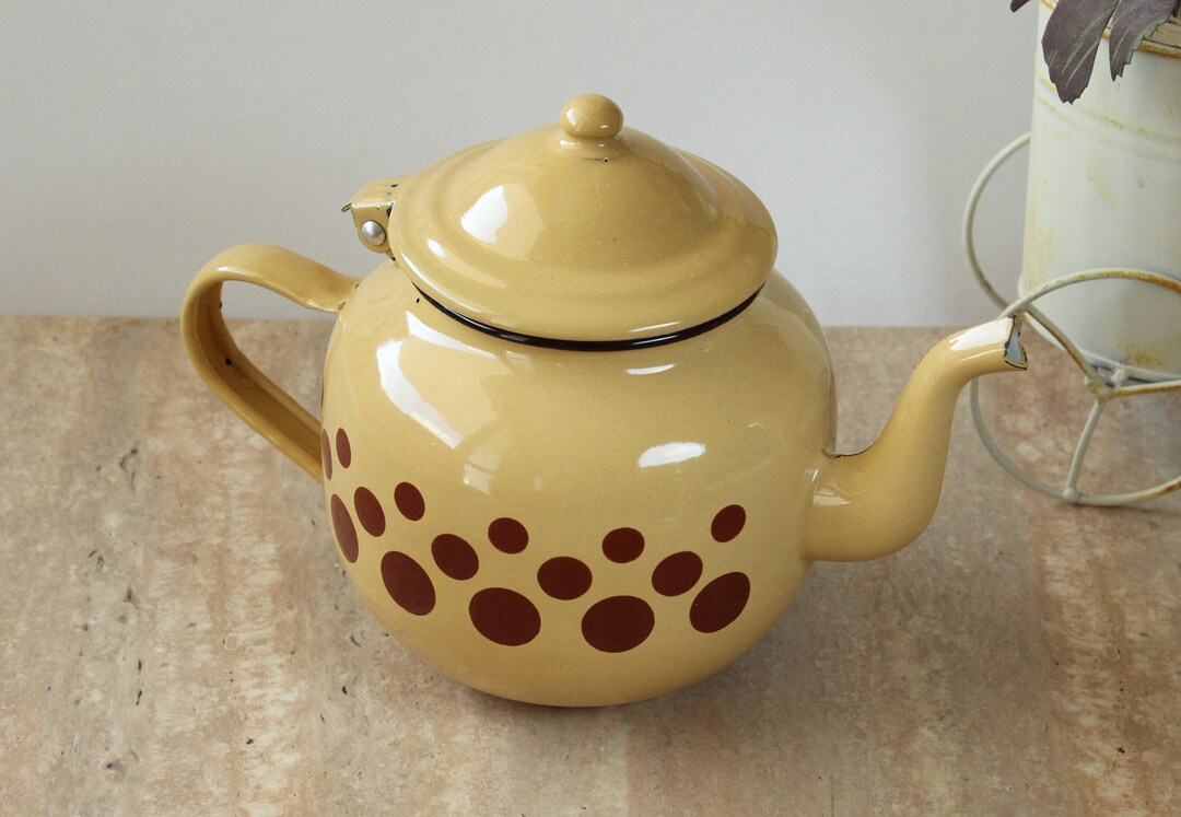Enameled Metal Teapot, Metal Teapot, Retro Biege Teapot, Kitchen ...