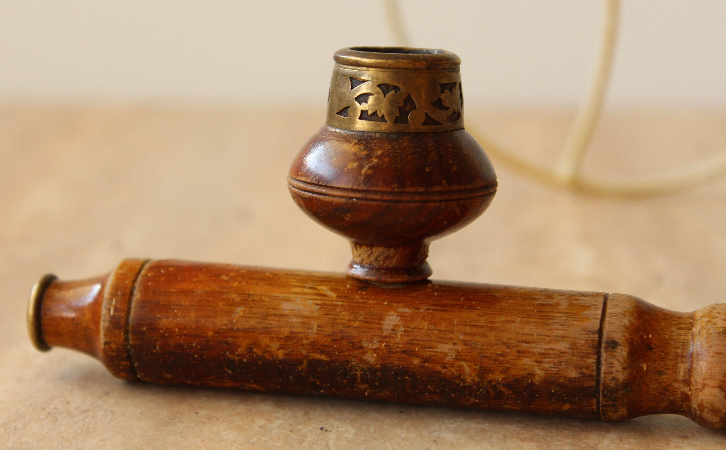 Old Wooden Pipe, Vintage Wooden Pipe, Wood and Brass , Vintage Tobacco ...