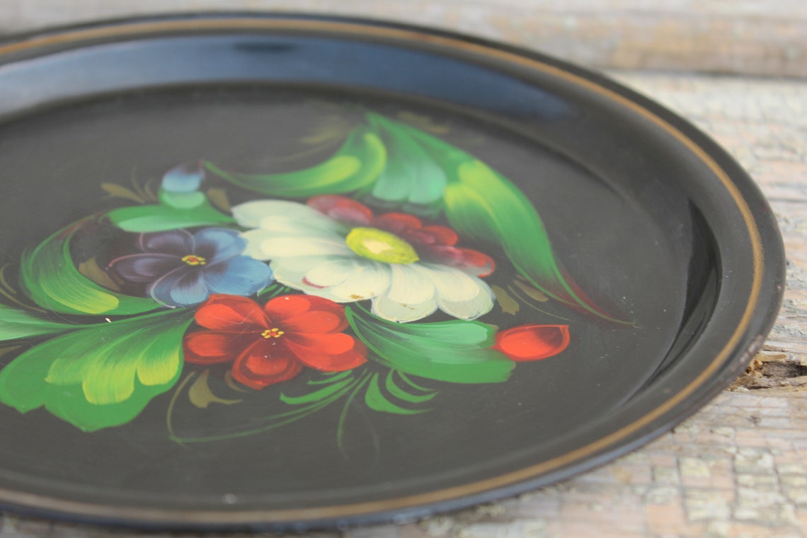 Enameled Tray Round Metal Tray Enameled Metal Tray Made in - Etsy