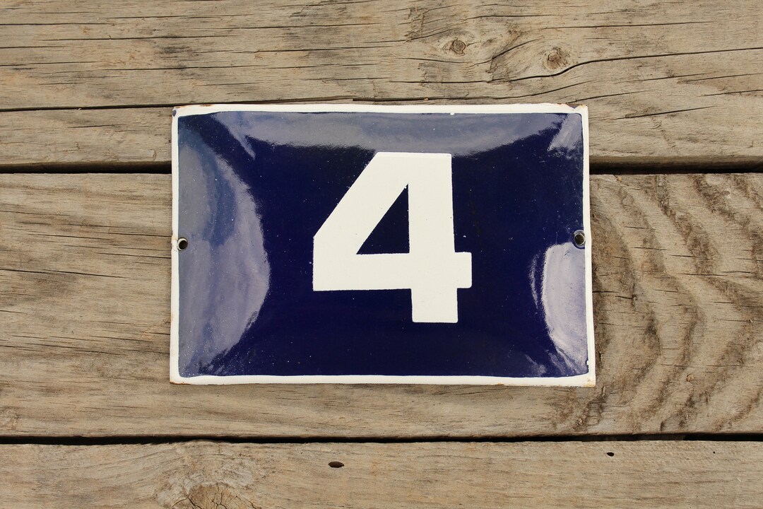 Enameled Sign 4, Door Plate Number 4, Enamelled Plate, Vintage Enameled ...